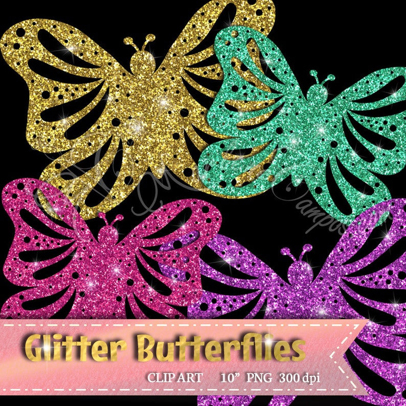 Glitter Butterfly Clip Art Butterflies Clip Art Glitter - Etsy