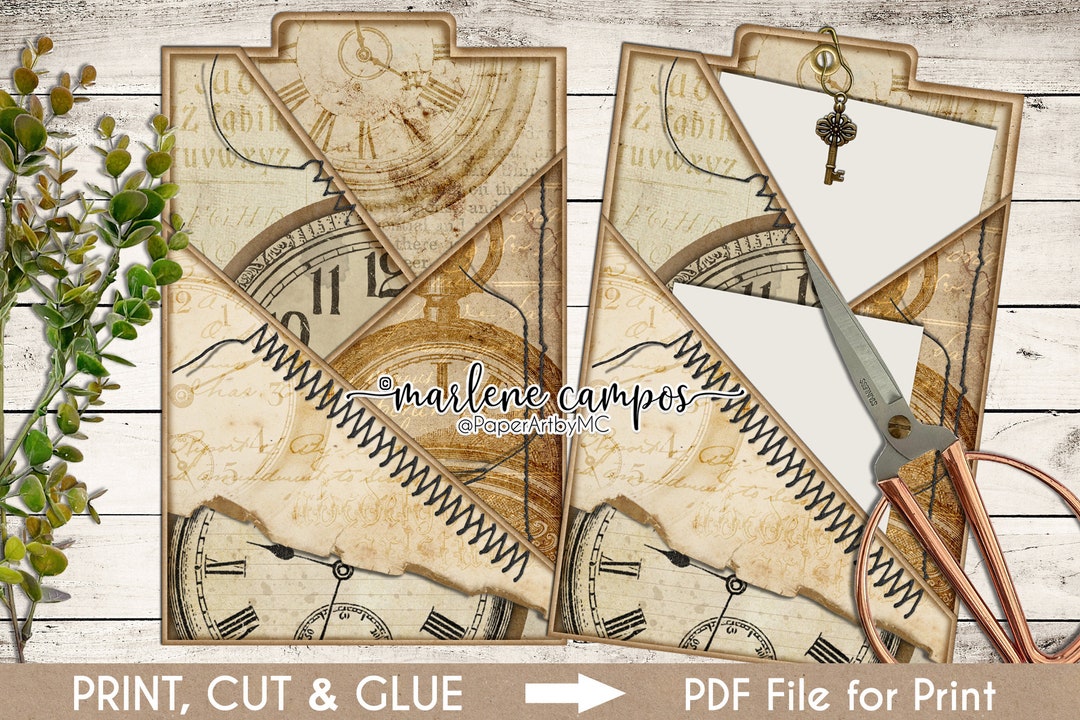 Junk Journal Pocket Tags Vintage Clock Ephemera Inserts Junk