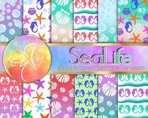 Sealife Digital Paper, shells Digital Paper, Starfish digital paper ...