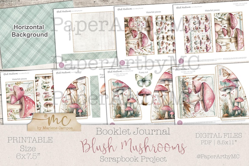Mushroom Scrapbook Album, Printable Interactive Journal Booklet Folio ...