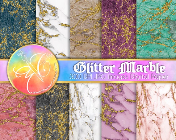Marble Digital Paper, Gold Glitter Marble Digital Paper, printable ...
