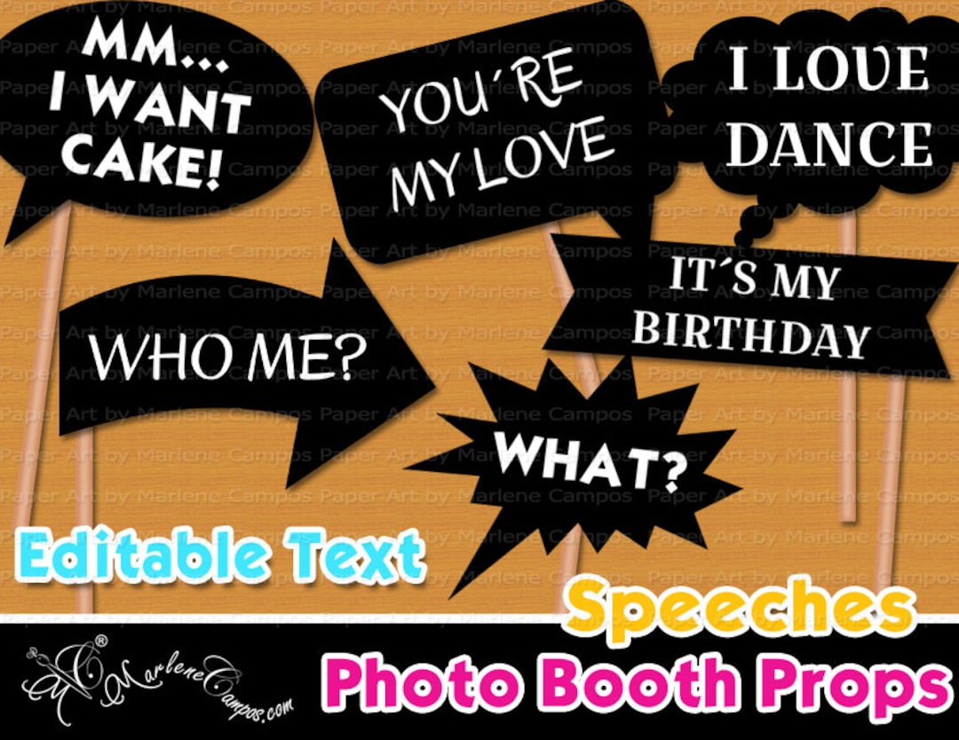 EDITABLE TEXT Photo Booth Props, Speeches Photo Booth Props, Printable ...