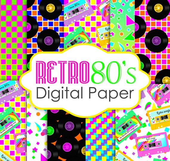 Retro Digital Paper, 80s Digital paper, Backgrounds Scrapbook Paper ...