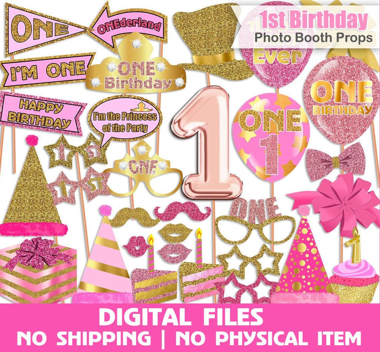 1st Birthday Photo Booth Props Pink Birthday Party Birthday - Etsy