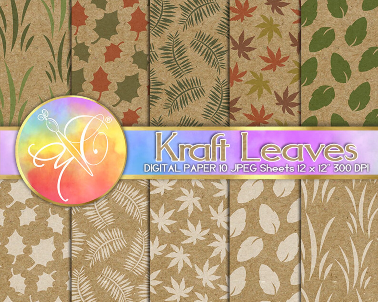 Leaves Digital Paper Kraft Digital Paper Scrapbook Paper | Etsy