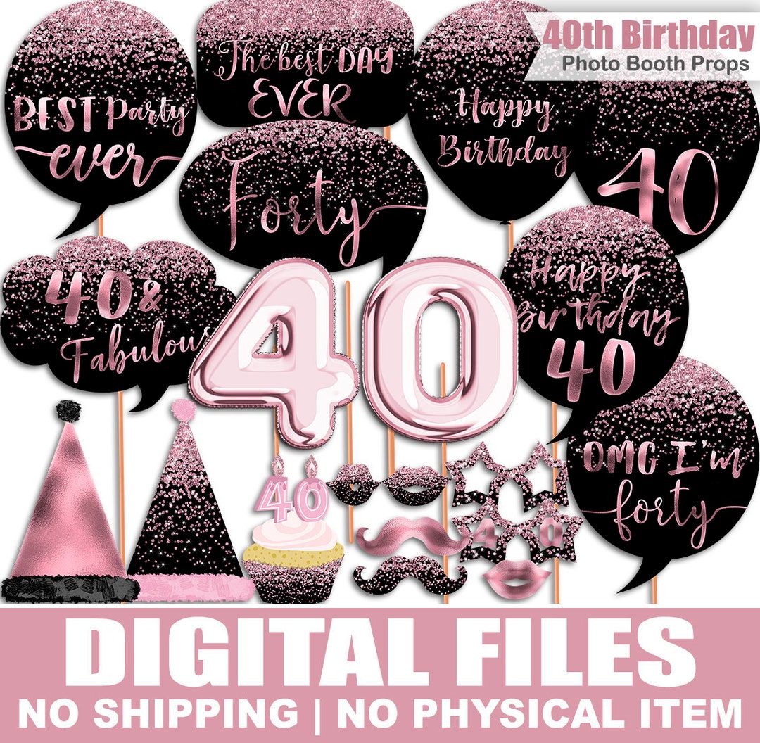 40th Birthday Photo Booth Props Glitter Rose Gold Black - Etsy