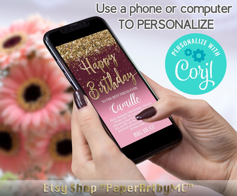 Happy Birthday Electronic Card Phone Card Rose Gold Gold - Etsy
