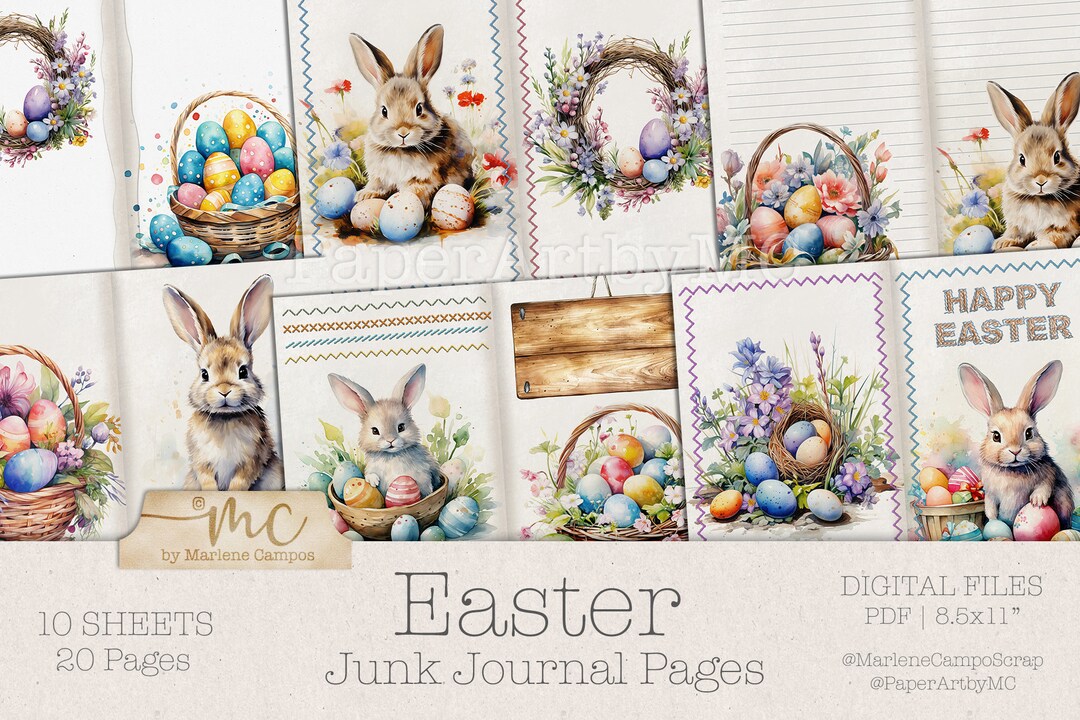 Easter Bunny Junk Journal Pages Kit, Printable Journaling Page, Junk ...