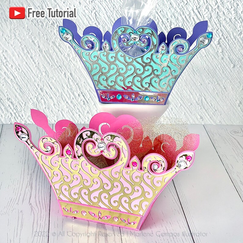 Crown Gift Box Paper Craft Cut Files Svg Dxf Png 3D - Etsy