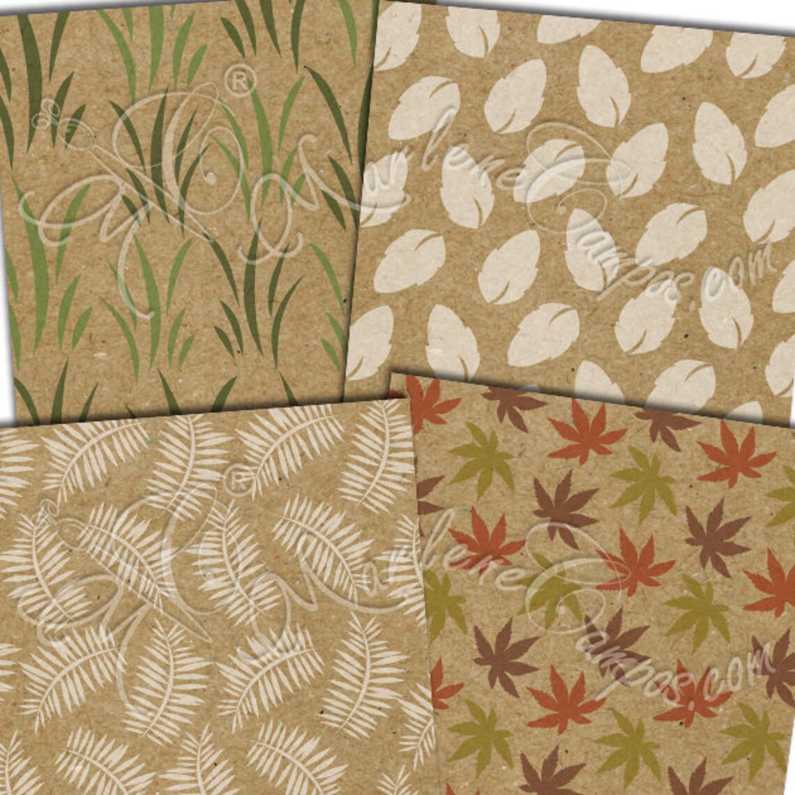 Leaves Digital Paper Kraft Digital Paper Scrapbook Paper | Etsy