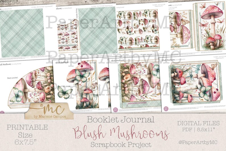 Mushroom Scrapbook Album, Printable Interactive Journal Booklet Folio ...