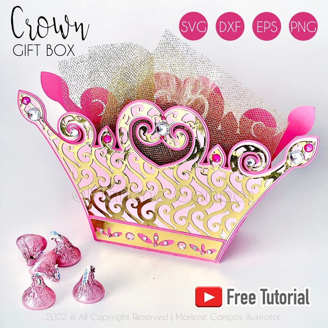 Crown Gift Box Paper Craft Cut Files Svg, Dxf, Png 3D Svg Cut/ Cricut ...