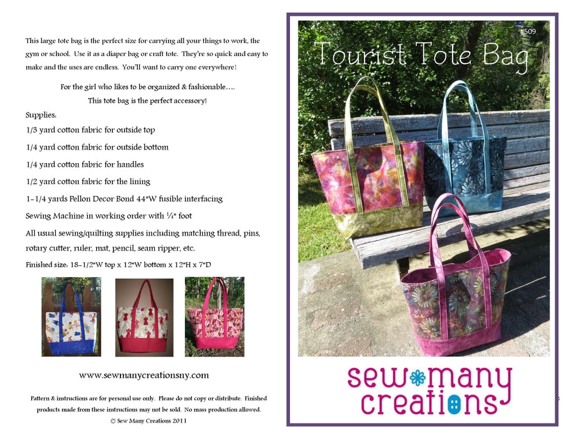 Instant Download PDF Sewing Pattern Tote Bag - Etsy