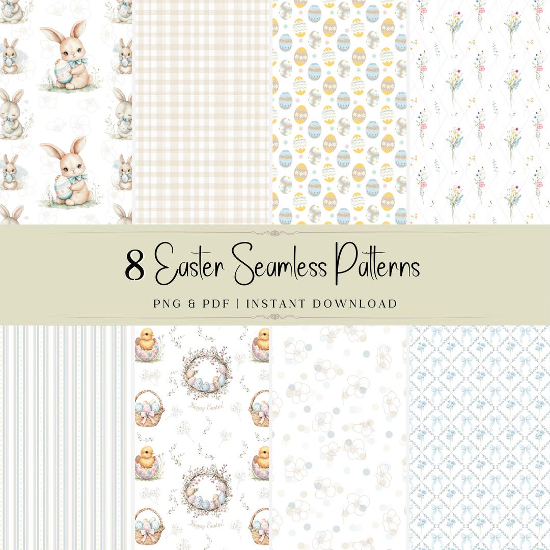 Easter Seamless Patterns, Spring Pastel Colors, Scrapbooking (PNG, PDF ...