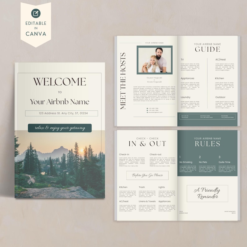 Airbnb Vrbo Welcome Book Printable Cabin Themed Guest Book Template ...