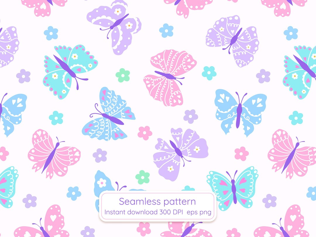 Pastel Butterfly Seamless Pattern, Spring Floral Digital Paper, Nursery ...