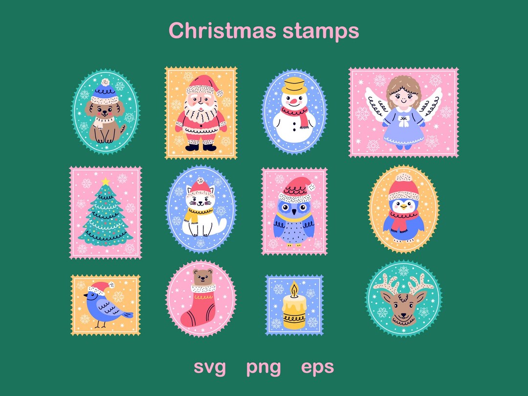 Christmas Stamp Clipart Set: Holiday Illustrations (SVG, PNG, EPS) - Etsy