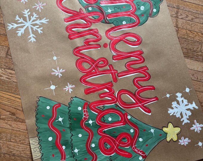 Merry Christmas Banner: Hand-painted Brown Paper Holiday Decor - Etsy