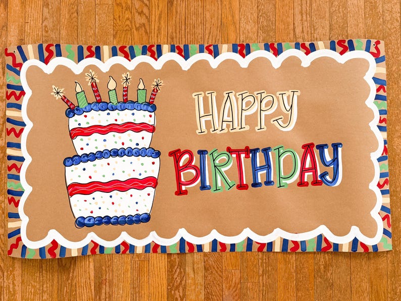 Hand-painted Birthday Banner, Colorful Cake Party Backdrop Sign - Etsy