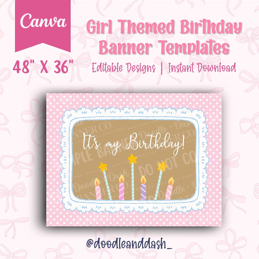 Girl Birthday Banner Templates, Hand Painted Designs (digital Download ...