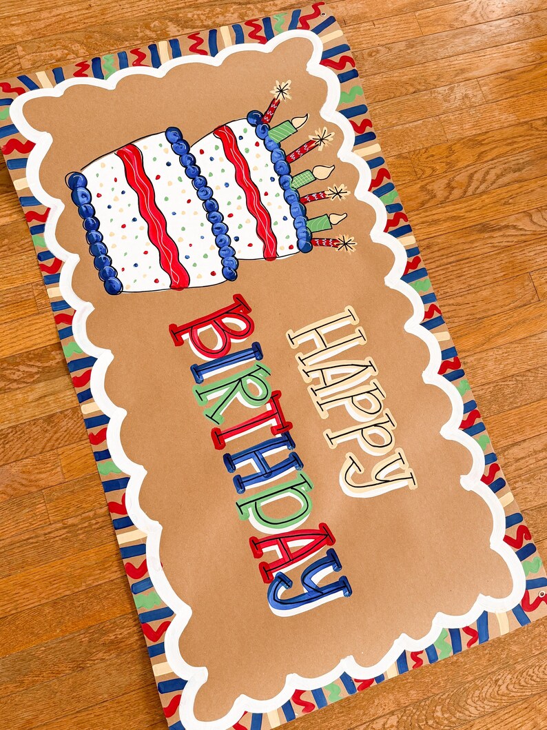 Hand-painted Birthday Banner, Colorful Cake Party Backdrop Sign - Etsy