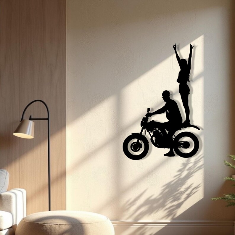 Motorcycle Couple Silhouette Metal Wall Hanging – Freedom Ride Laser ...