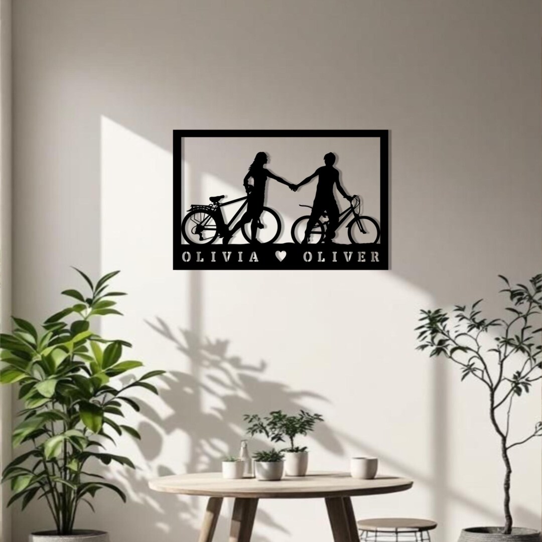 Cycling Metal Wall Art • Custom Metal Cyclist Couple • Bicycle Wedding ...