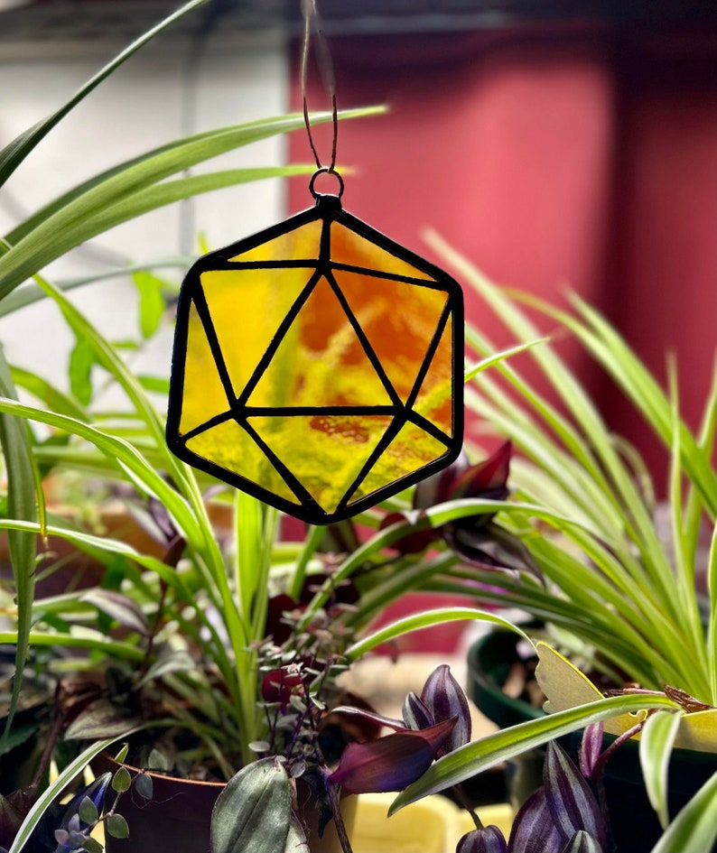 Stained Glass D20 Sun Catcher, Handmade Leaded Glass, Dice, Dnd ...