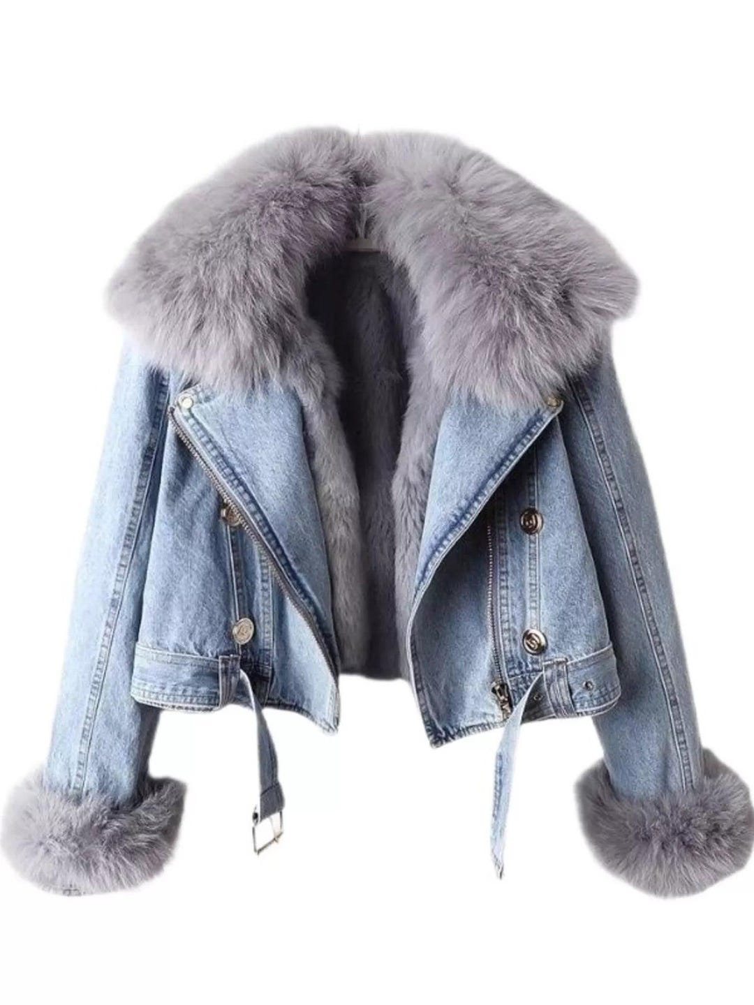 Full Size Faux Fur Collar Denim Jacket Plus Size - Etsy
