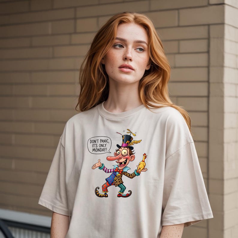 Funny Monday T-shirt: Cartoon Clown Graphic Tee - Vintage Comic Style ...