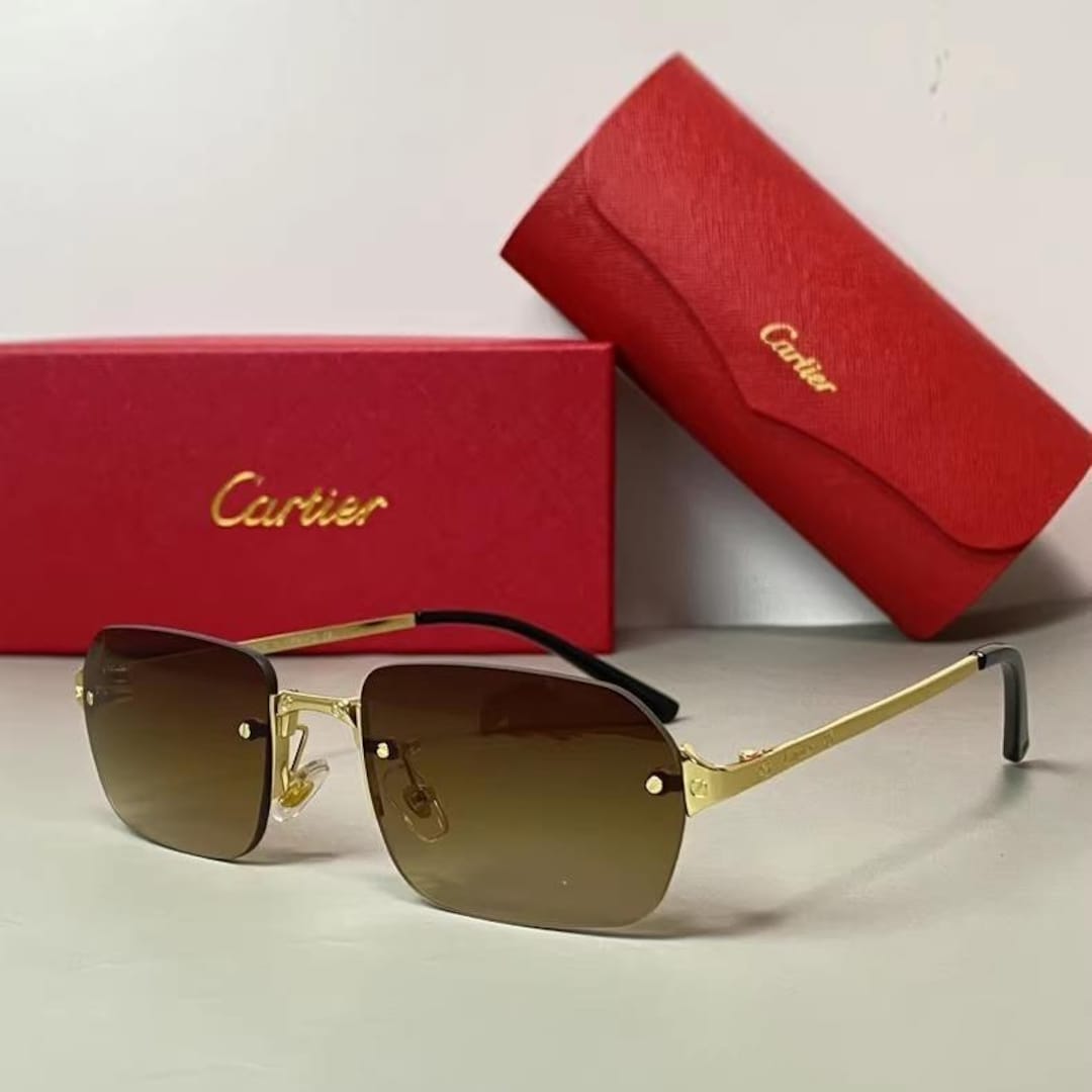 Retro Cartier Santos CT0460S Rimless Sunglasses Gold Temple Amber ...