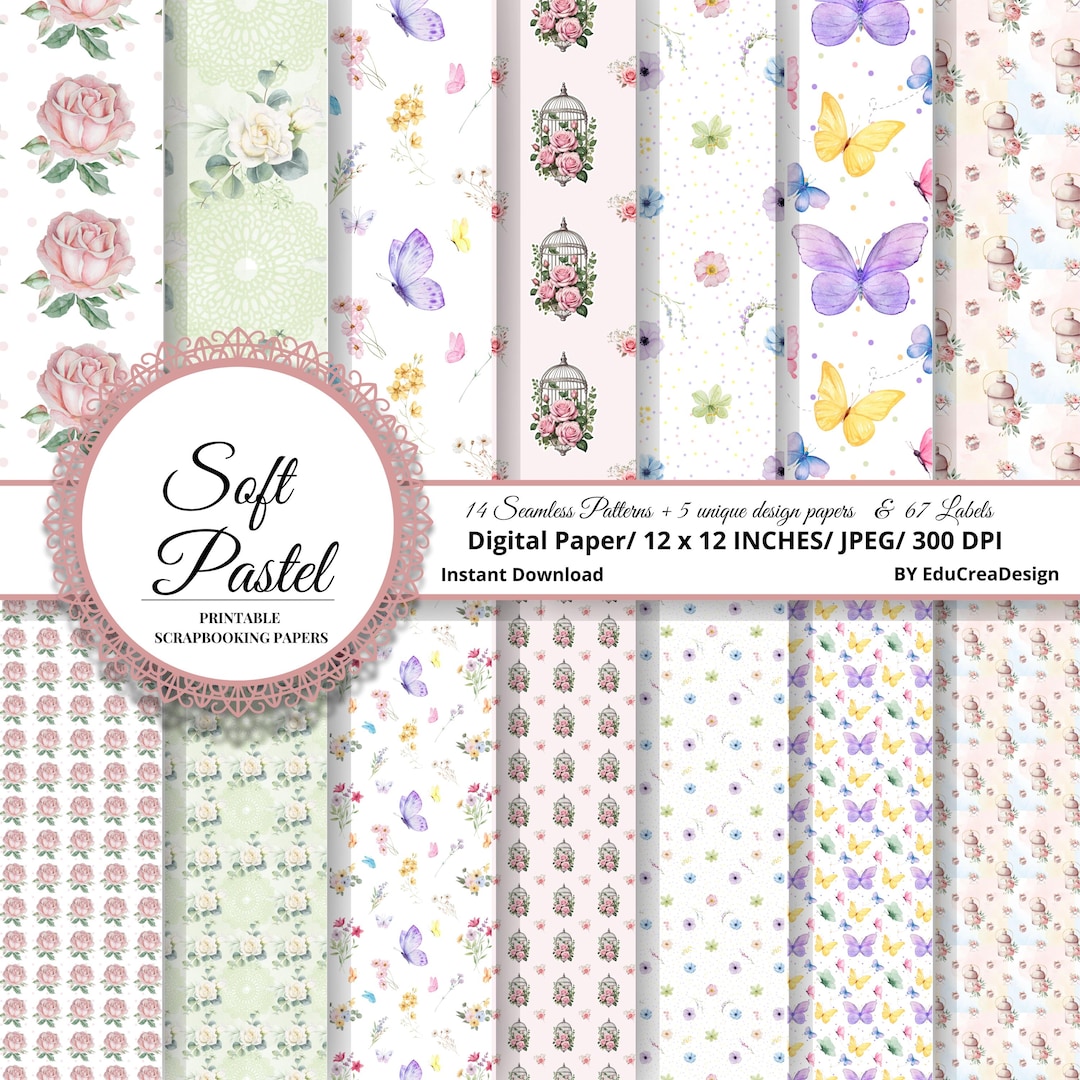 Soft Pastel -digital Paper Pack – 27 Floral & Butterfly Seamless ...