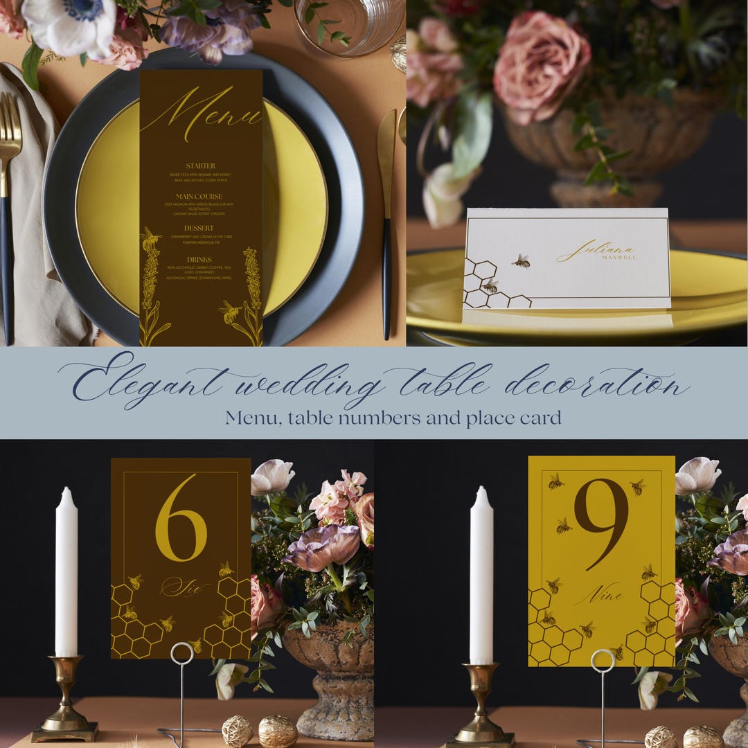 Bumble Bee Wedding Menu Set: Burnt Orange Fall Decor (editable Canva ...