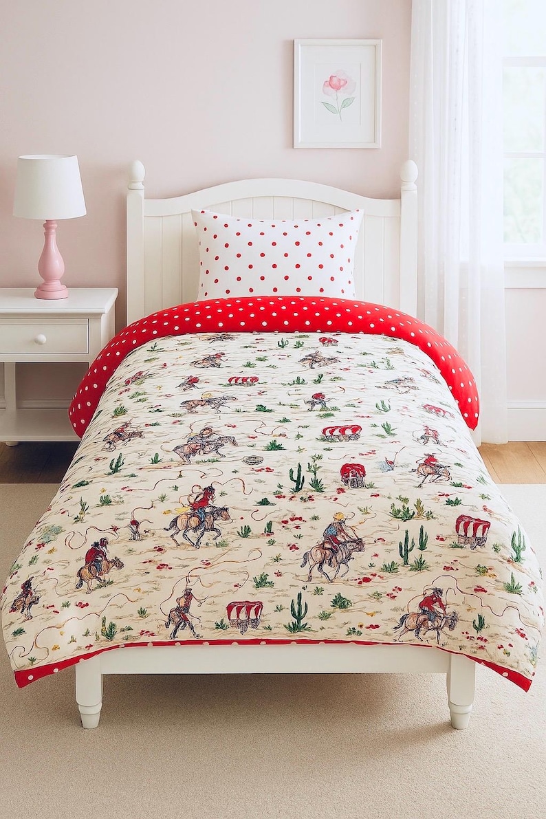 Vintage Cath Kidston Cowboy Twin Duvet Cover: Reversible Hot Pink Polka ...