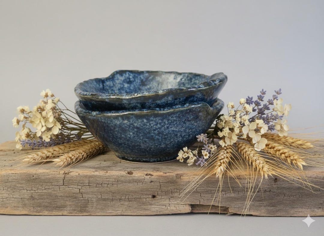 Set of 2 Handcrafted Pottery Bowls – Midnight Blue Speckled Glaze ...
