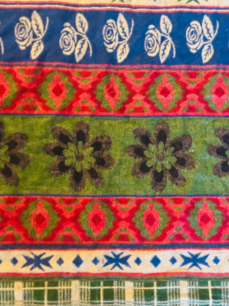 Vintage Nepalese Woven Shawl: Boho Blanket Scarf, Green & Red Ethnic ...