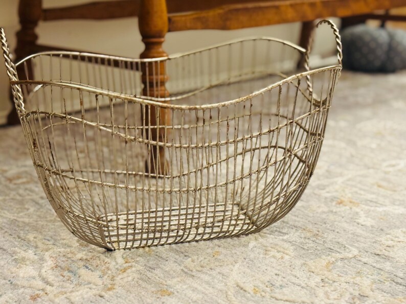 Vintage Wire Basket With Twisted Handles – Mid 20th Century Farmhouse ...