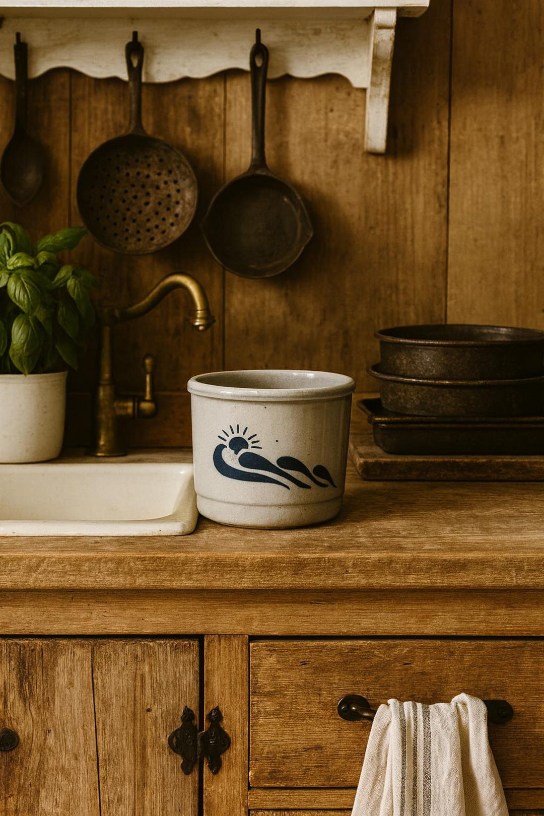 Vintage German Stoneware Crock: Blue Sun & Wave Design, 250ml - Etsy