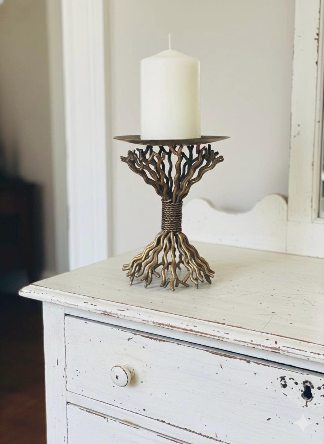 Vintage Brass Tree Root Candle Holder | Rustic Wabi Sabi Decor - Etsy