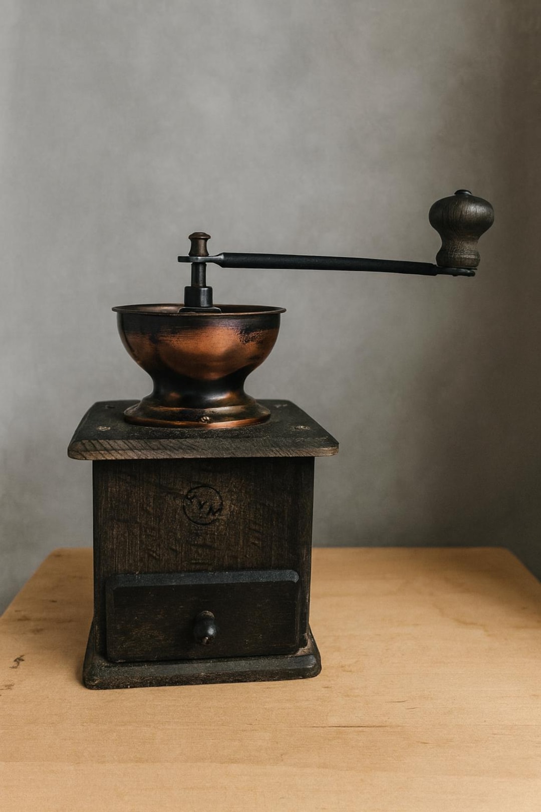 Vintage KYM Coffee Grinder: German Hand-crank Copper & Wood Mill - Etsy