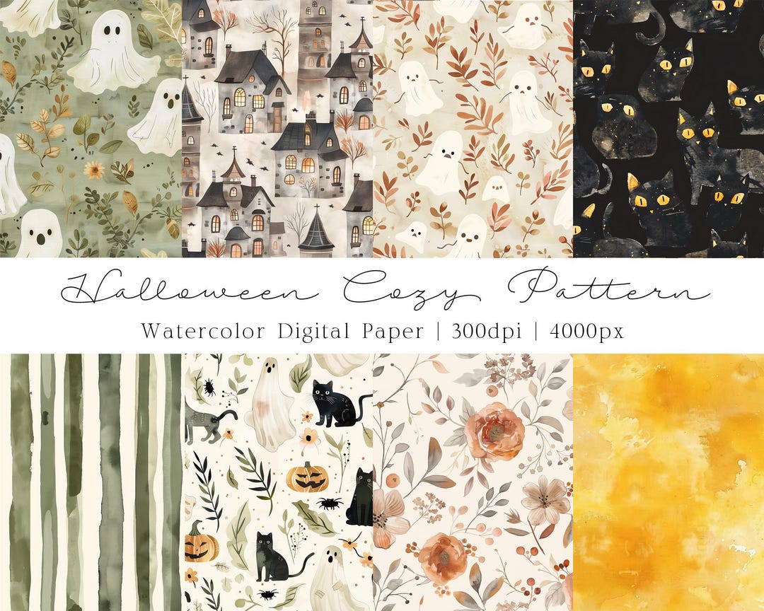 Watercolor Halloween Seamless Patterns | Cozy Digital Paper | Spooky ...