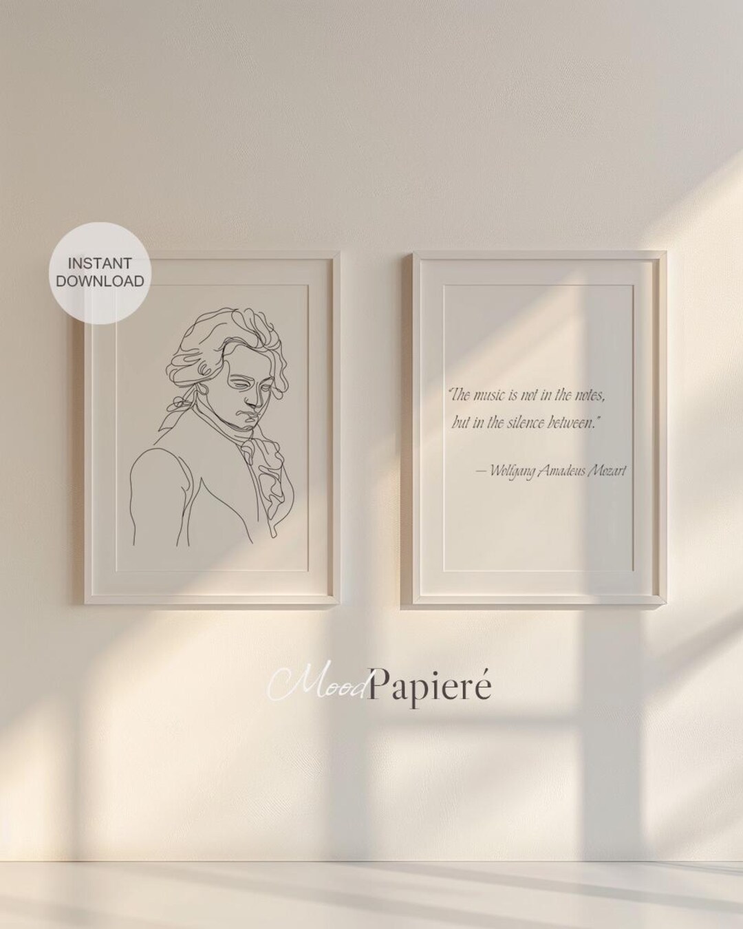 Mozart Abstract Line Art Print Set: Minimalist Music Decor (digital ...
