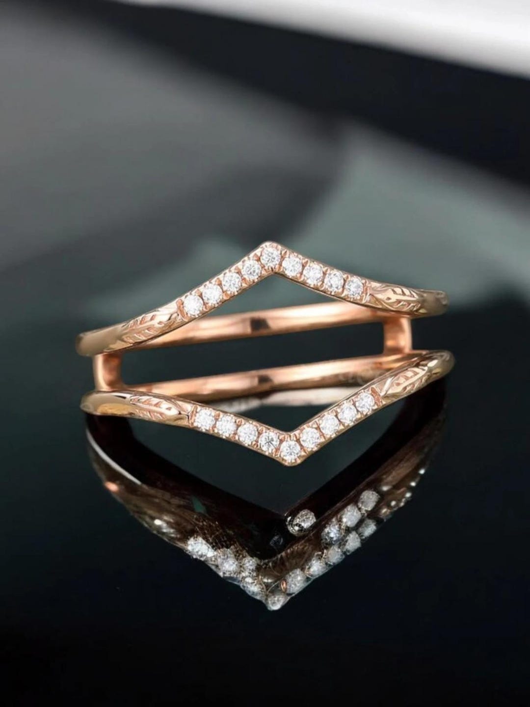 Curved Chevron Diamond Wedding Band | V Shaped Ring Enhancer ...