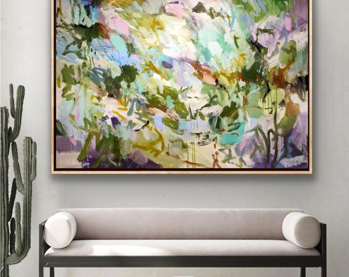 Large Colorful Original Painting Nice Original Artwork Pink Wall Decor ...