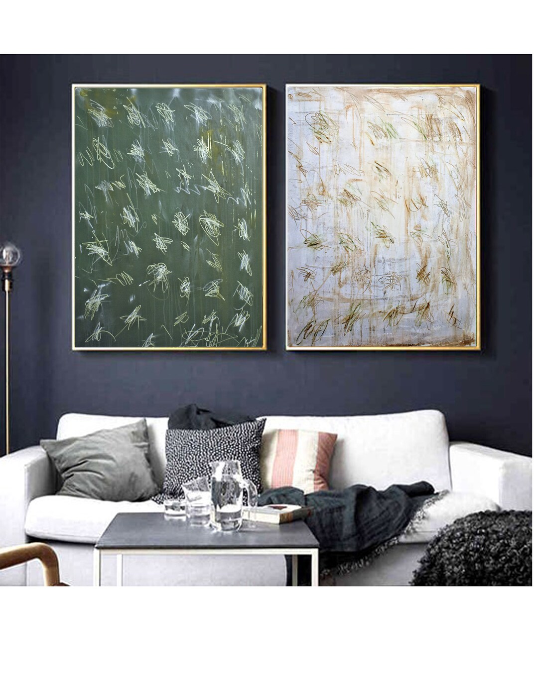 Green Creme Abstract Painting on Canvas Nice Large Painting Creme Oil ...