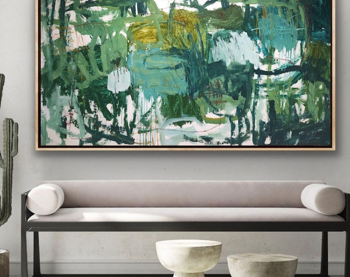 60"large Green Original Painting Nice Original Artwork Mixed Media Wall ...