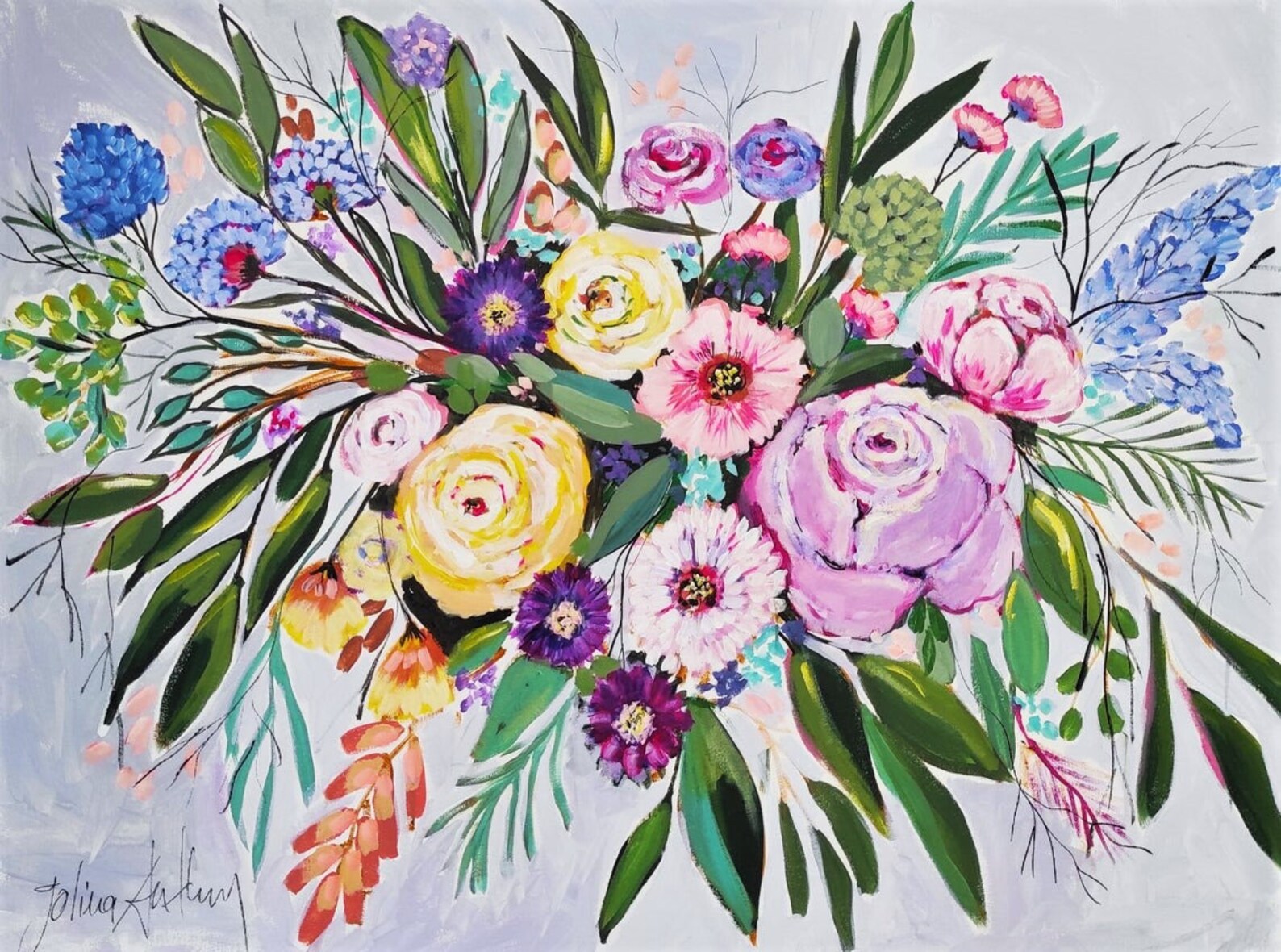 Colorful Flowers Abstract Painting Nice Large Painting on Canvas by ...