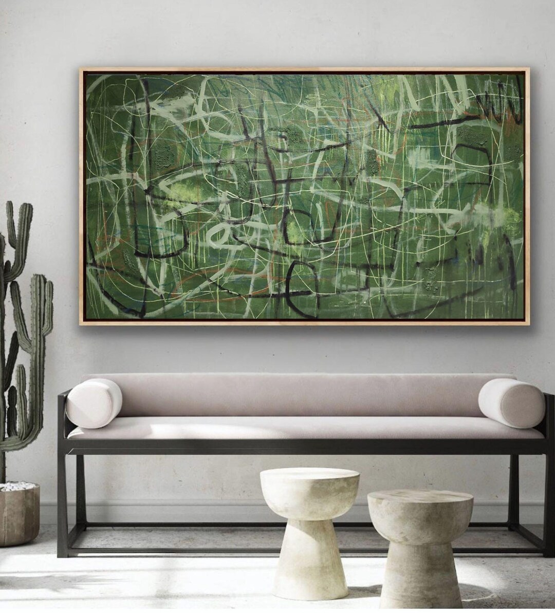 Large Green Painting 60" Original Painting Nice Original Artwork Wall ...