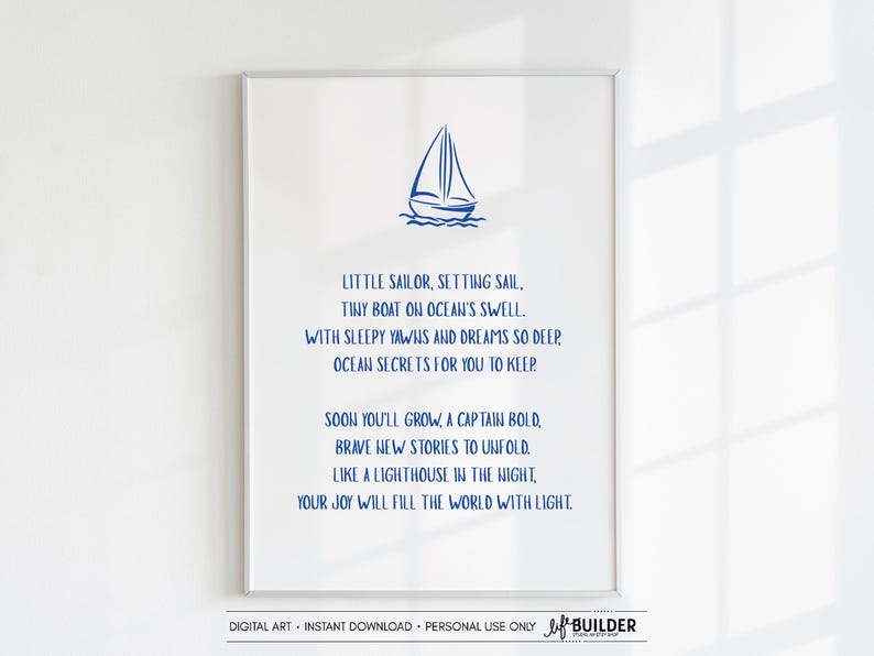 Little Sailor Poem Print: Nautical Nursery Art (digital Download - Etsy