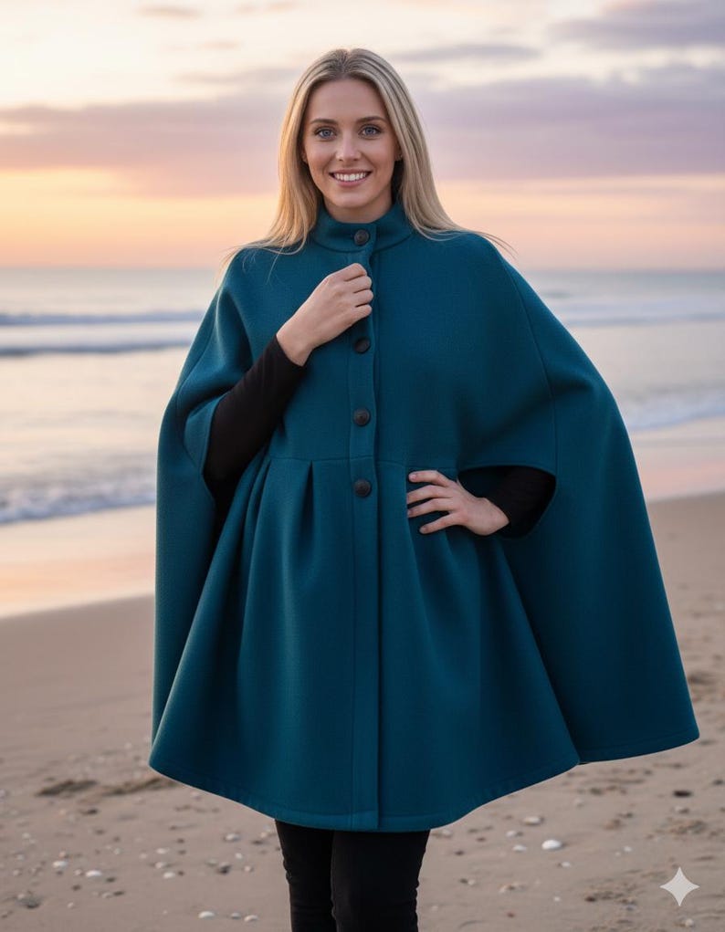 Women’s Cape Coat – High Collar Button Front | PDF Sewing Pattern ...
